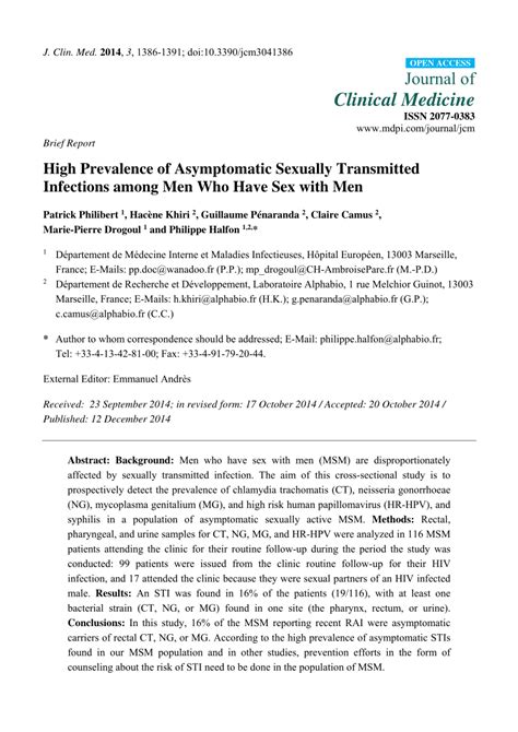 Pdf High Prevalence Of Asymptomatic Sexually Transmitted Infections Among Men Who Have Sex