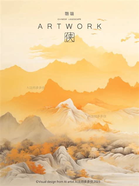 新中式极简国风山水插画 橘雅山河 小红书 花瓣网