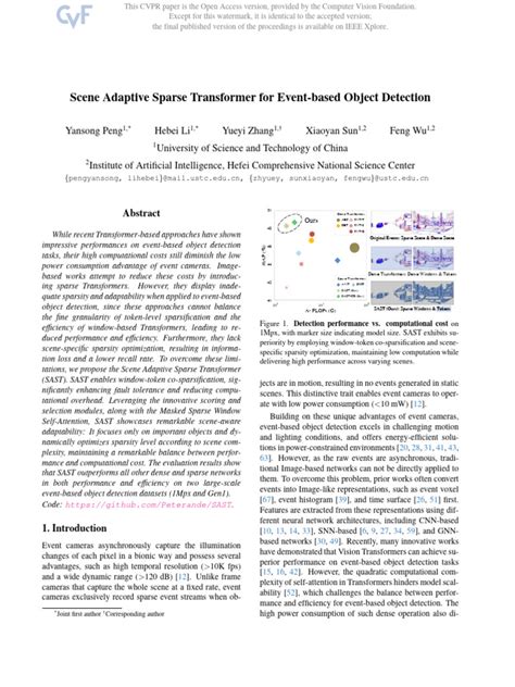 Peng Scene Adaptive Sparse Transformer For Event Based Object Detection