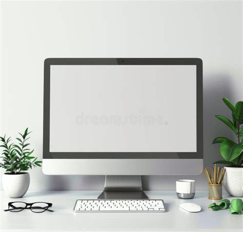 Modern Desktop Computer Monitor With Empty Screen And Keyboard On White