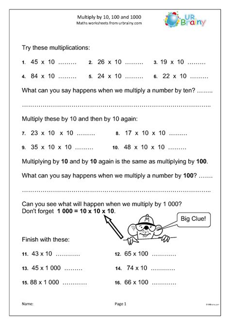 Multiply By 10 100 And 1000 Multiplication By Worksheets Library