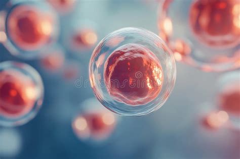 A Close Up Of Several Human Cells With Red Nuclei Stock Illustration Illustration Of Blue
