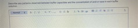 Solved Buffer Capacities In Drops Of Acid Initial 10 Drops Chegg Com