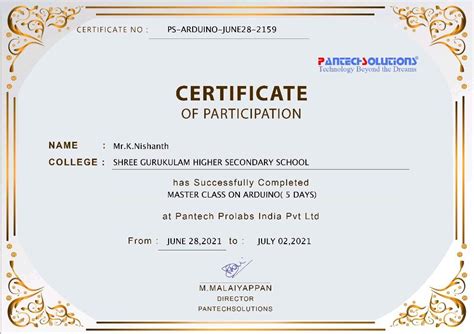 I Am Very Glad To Share That I Have Completed The Master Class On Arduino Nishanth K