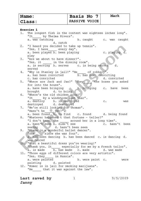 Passive Voice Test 10 класс Passive Voice Test