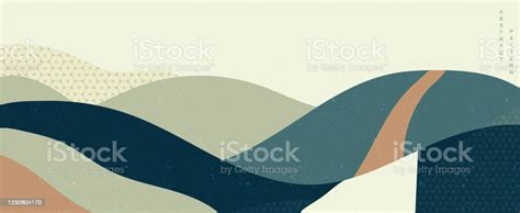 동양 스타일의 추상적 인 배경입니다 자연 요소 배너 일본식 벡터가 있는 기하학적 패턴입니다 아트 가로 템플릿입니다 산악 숲 레이아웃 디자인입니다 0명에 대한 스톡 벡터 아트