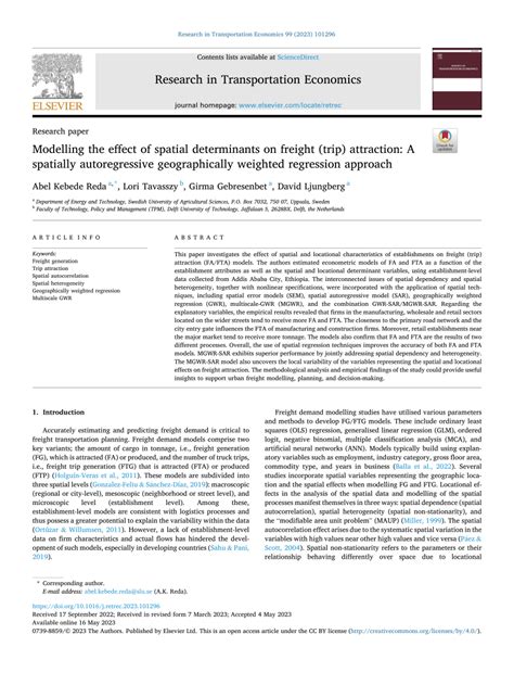 Pdf Modelling The Effect Of Spatial Determinants On Freight Trip
