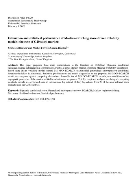 Pdf Estimation And Statistical Performance Of Markov Switching Score Driven Volatility Models