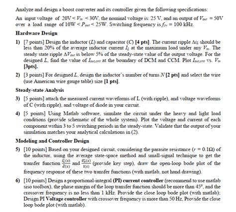 Analyze And Design A Boost Converter And Its Chegg