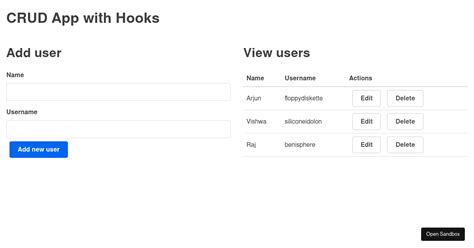 Crud Operation With React Hooks Forked Codesandbox