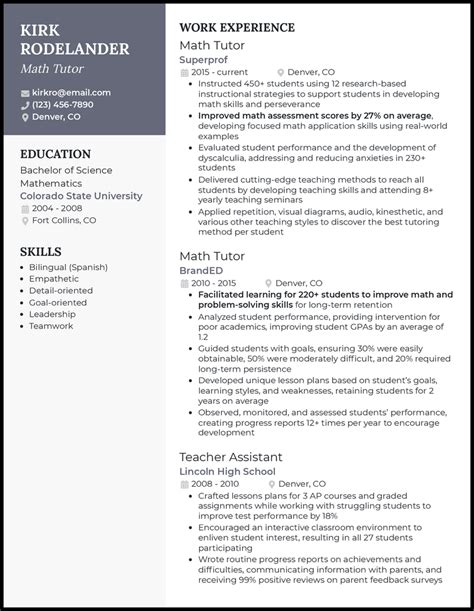 Math Tutor Resume Examples Proven To Work In