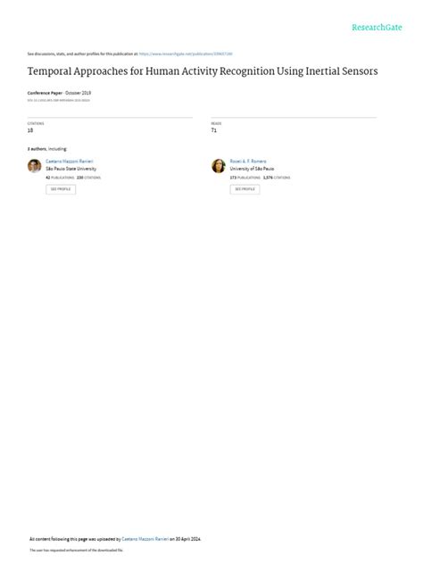 Temporal Approaches For Human Activity Recognition Using Inertial Sensors Garcia Fa Pdf