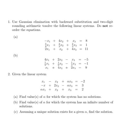 solved 1 use gaussian elimination with backward
