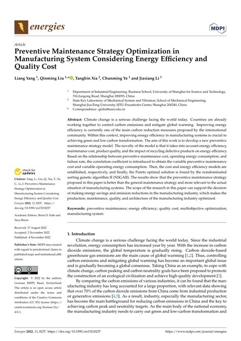 Pdf Preventive Maintenance Strategy Optimization In Manufacturing