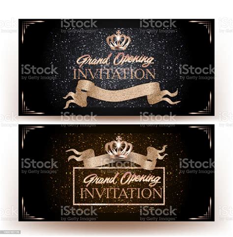 그랜드 서클 패턴 배경 아름 다운 왕관와 골든 리본 초대 카드를 오프닝 벡터 일러스트 레이 션 0명에 대한 스톡 벡터 아트 및 기타 이미지 Istock