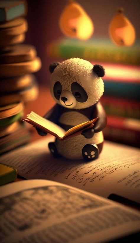 Плюшевая панда сидит на книге