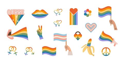 Vector Conjunto De Lgbtq Comunidad Símbolos Con Orgullo Banderas