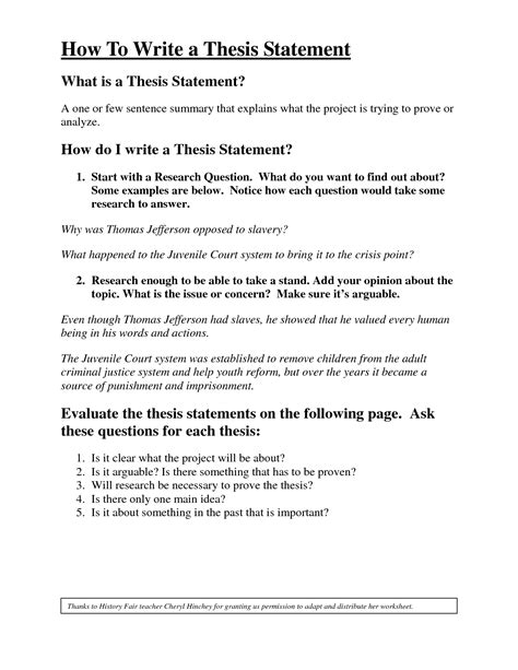 Thesis Statement Practice Worksheets