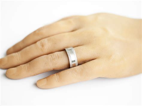Mens Wedding Band Solid Silver 8mm Carved Wedding Band Filigree Ring