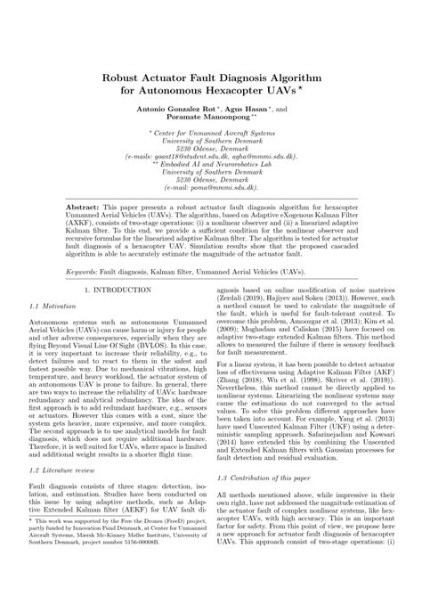 Pdf Robust Actuator Fault Diagnosis Algorithm For Autonomous