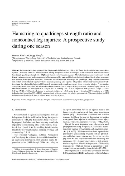 Pdf Hamstring To Quadriceps Strength Ratio And Non Contact Leg