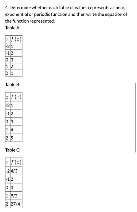 solved determine whether each table of values represents a