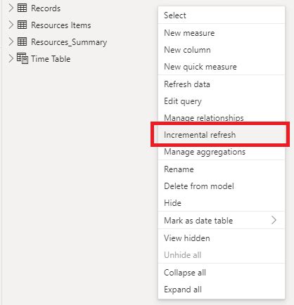 Setting Up Incremental Refresh