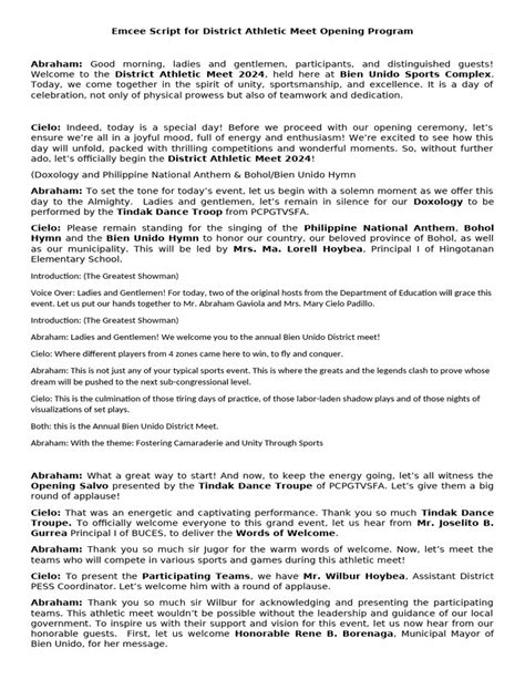 Hosting Script For District Athletic Meet Pdf Sports And Recreation