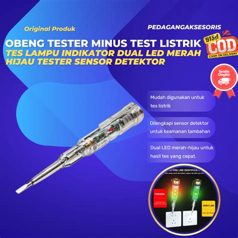 Jual Obeng Tester Tes Pen Listrik Tes Lampu Indikator Dual Led Merah Hijau Tester Sensor