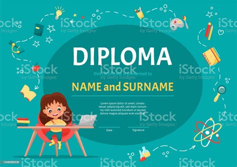 귀여운 소녀와 유치원이나 초등학교에서 어린이 또는 어린이를위한 졸업장 증서 감탄에 대한 스톡 벡터 아트 및 기타 이미지 감탄 공휴일 교육 Istock
