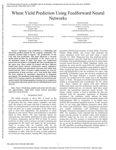 pdf wheat yield prediction using feedforward neural networks