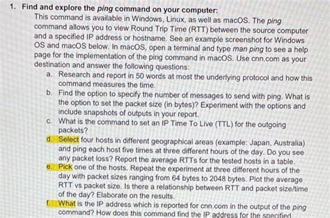 Solved Find And Explore The Ping Command On Your Computer Chegg