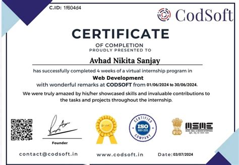 Nikita Avhad On Linkedin Codesoft Cip Webdevelopment