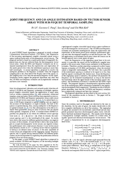 Pdf Joint Frequency And 2 D Angle Estimation Based On Vector Sensor Array With Sub Nyquist
