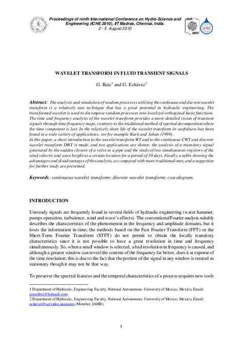 Pdf Wavelet Transform In Fluid Transient Signals