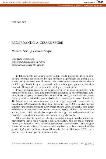 Pdf Remembering Cesare Segre