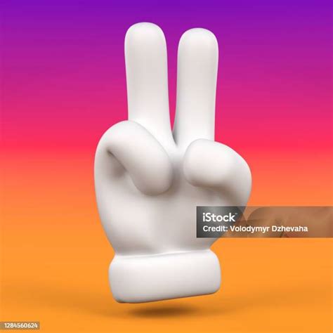 색상 배경에 흰색 평화 제스처 손 아이콘 두 손가락을 표시합니다 격리된 3d 렌더 그림 오케이에 대한 스톡 사진 및 기타 이미지 오케이 이모티콘 0명 Istock