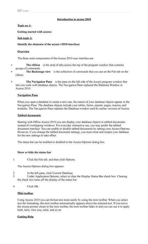 access 2010 mandatory introduction to access 2010 topic no 1 getting started with access
