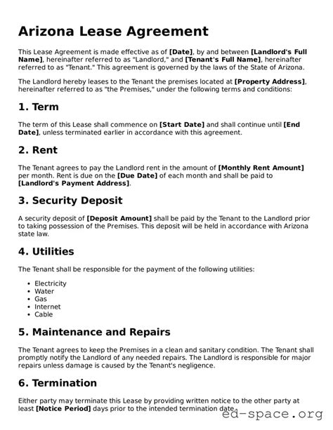 Arizona Lease Agreement Template Simple Pdf Form