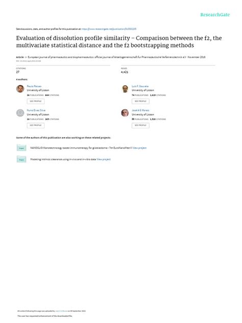 Paixao Evaluation Of Dissolution Profile Similarity Pdf Bootstrapping Statistics
