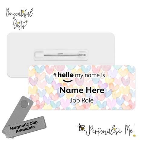 Hello My Name Is Name Badge Overlapping Hearts Background Personalised Badge Hello My Name Is