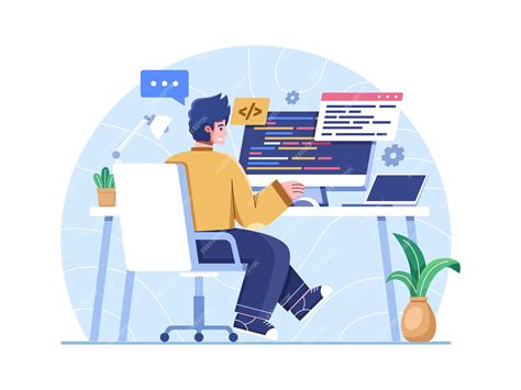 Premium Vector Programmer Work With Code To Develop An Application Or