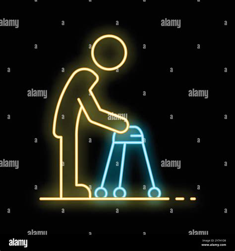 Neon Sign Depicting An Elderly Person Using A Walker Symbolizing