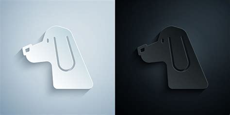 종이 컷 사냥 개 아이콘 회색과 검은 색 배경에 격리 종이 아트 스타일 벡터 3차원 형태에 대한 스톡 벡터 아트 및 기타 이미지 3차원 형태 가정 생활 강아지 어린