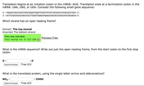 Solved Translation Begins At An Initiation Codon In The Mrna Aug