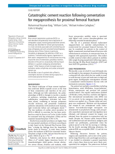 Pdf Catastrophic Cement Reaction Following Cementation For Megaprosthesis For Proximal Femoral