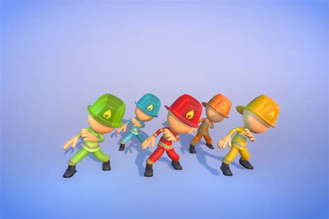 Cartoony Cute Fireman Character Pack Hyper Casual 3d 角色 Unity Asset