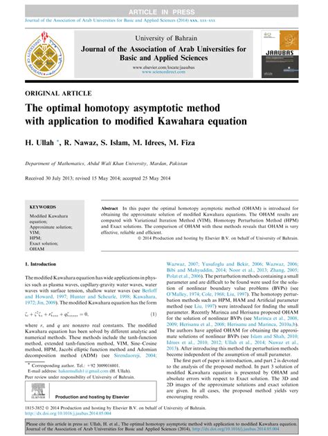 Pdf The Optimal Homotopy Asymptotic Method With Application To Modified Kawahara Equation
