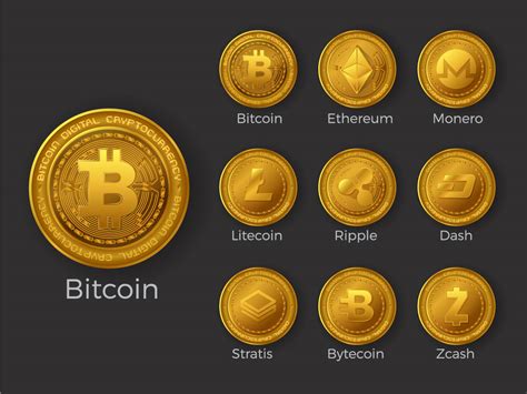 Golden Cryptocurrency Coin Icons Set 211204 Vector Art At Vecteezy