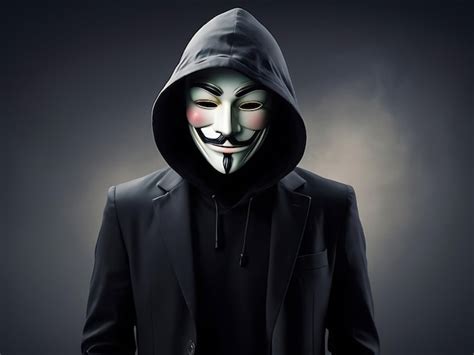 hacker wearing the anonymous mask and hoodie on dark binary code background premium ai